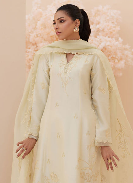 Farah Talib Aziz Crema Embroidered Raw Silk Shirt and Dupatta Online S ...